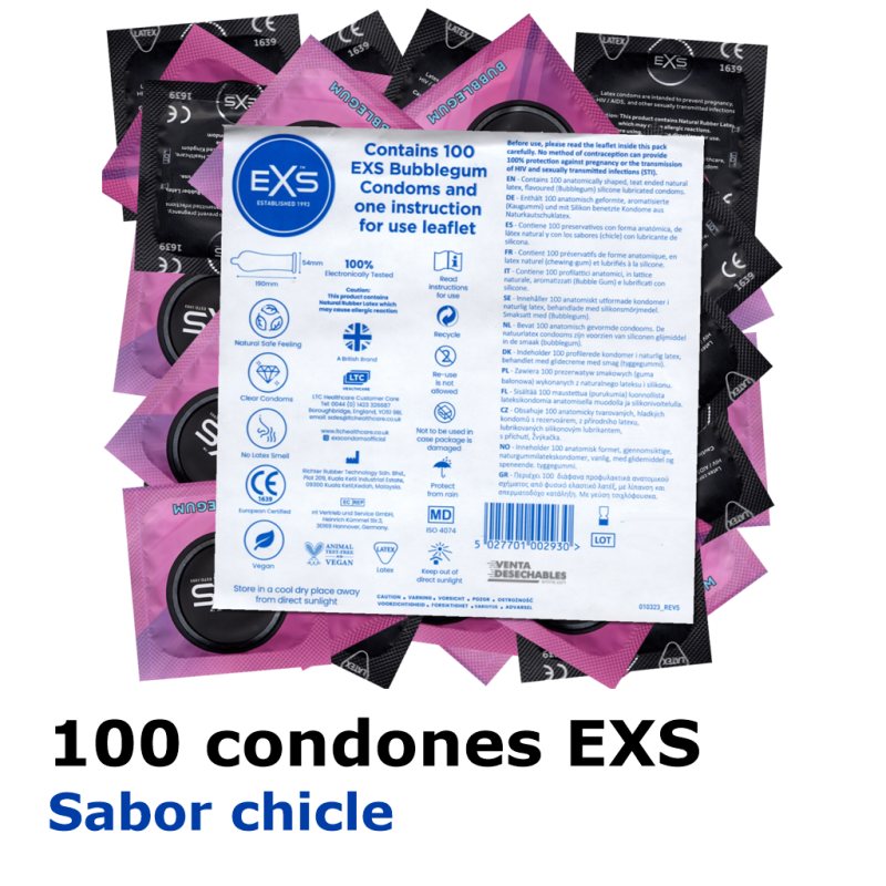 Condones EXS Bubblegum 100 preservativos EXS